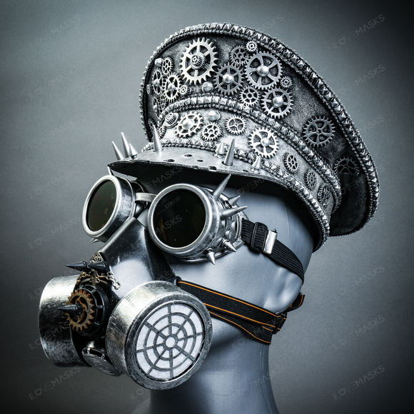 ILOVEMASKS | Accessories | Metallic Silver Steampunk Captain Cap W ...